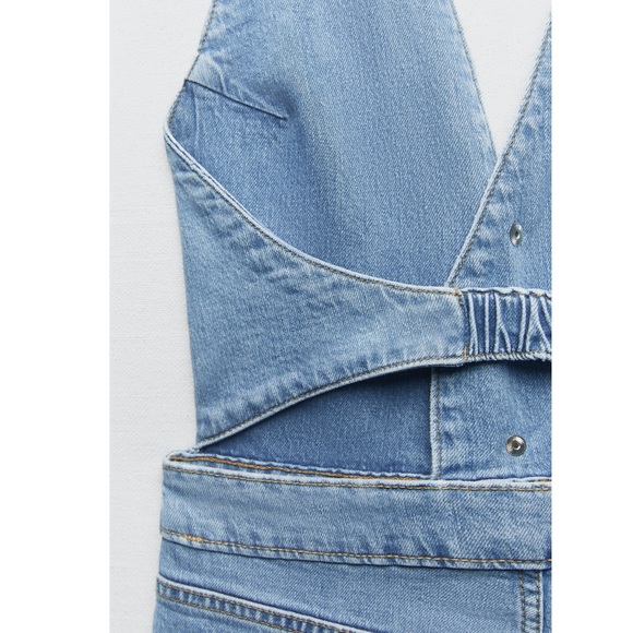 Zara | Pants & Jumpsuits | Zara Trf Denim Halter Neck Jumpsuit | Poshmark